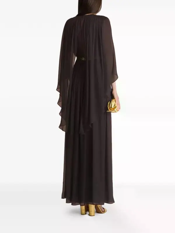 Alberta Ferretti Pleated V-neck Maxi Dress