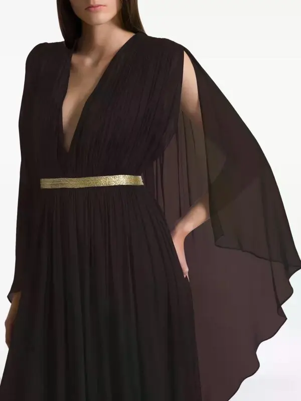 Alberta Ferretti Pleated V-neck Maxi Dress