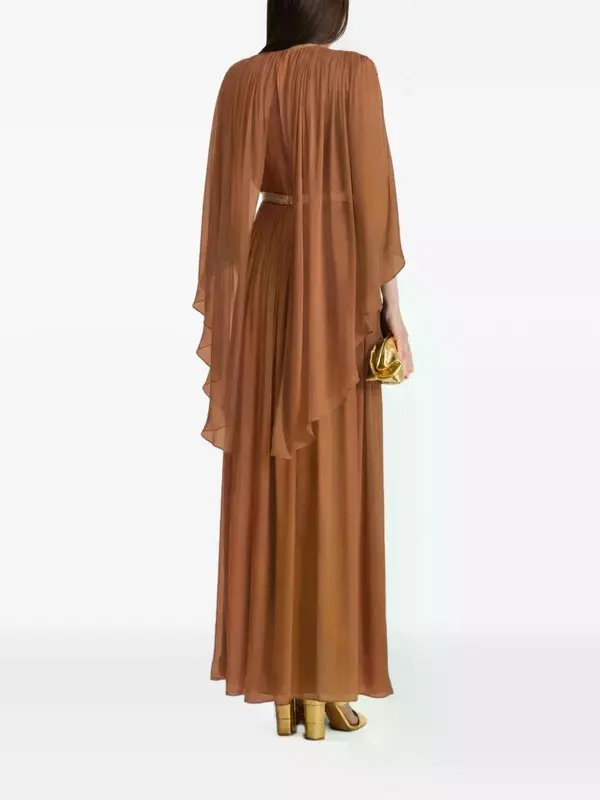 Alberta Ferretti Pleated V-neck Maxi Dress - Brown
