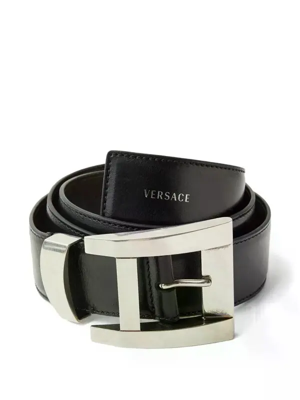 Versace Leather Belt With Logo - Black