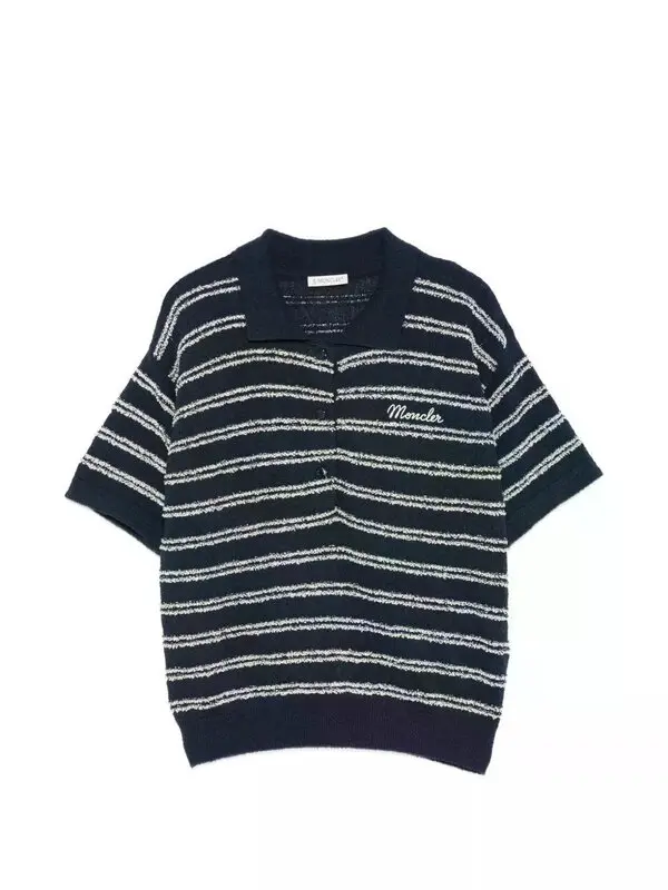 Moncler Striped Embroidered Polo Shirt - Blue