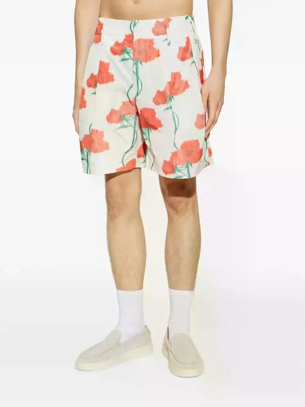 Kenzo Poppy-print Pleated Shorts - White