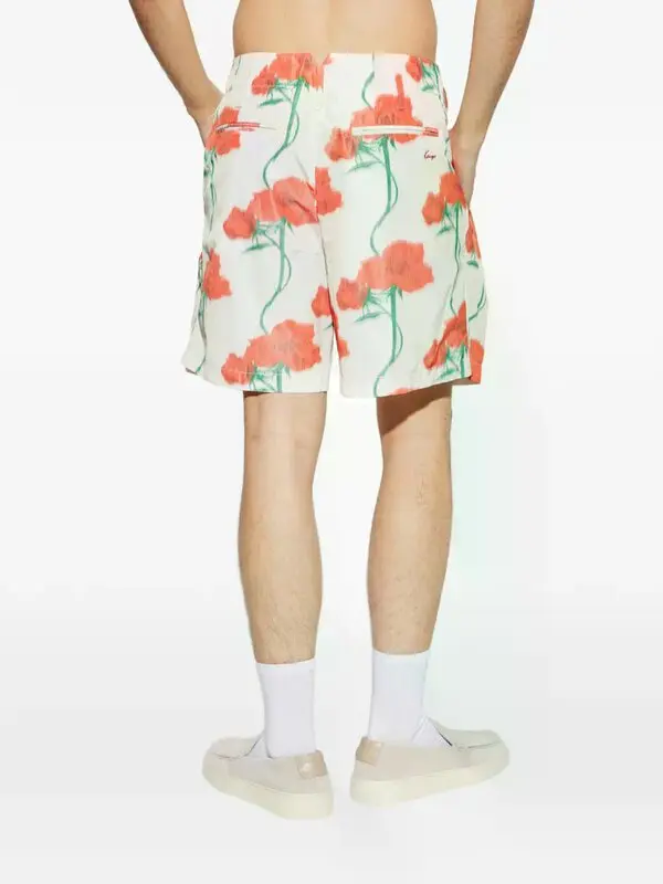 Kenzo Poppy-print Pleated Shorts - White