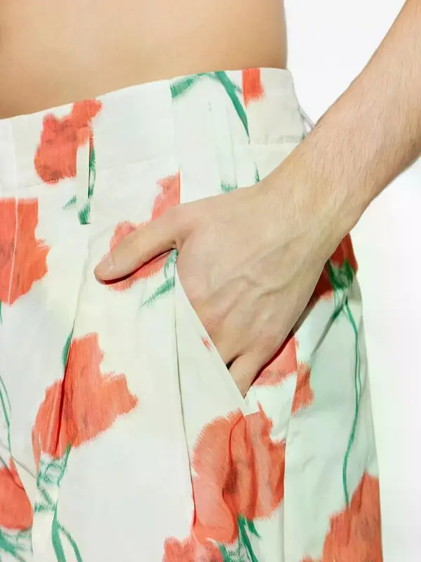 Kenzo Poppy-print Pleated Shorts - White