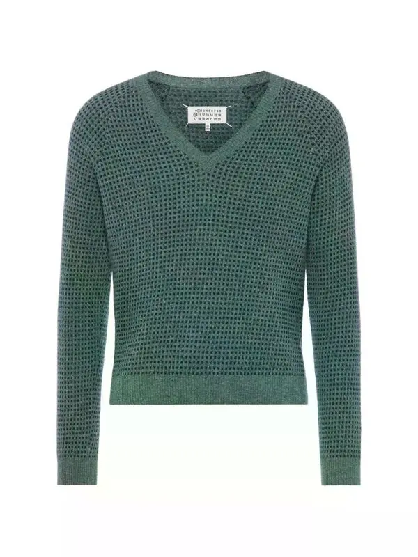 MAISON MARGIELA Waffle-knit V-neck Sweater - Green