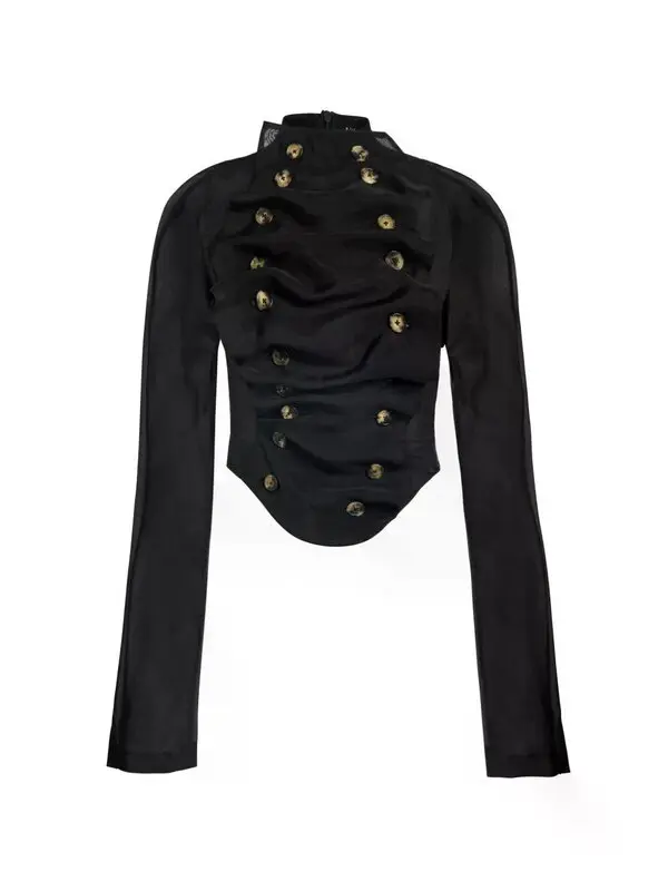 A.W.A.K.E. Mode Bib-front Structured Blouse