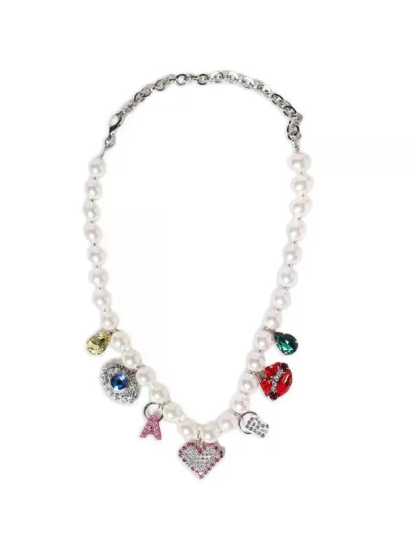 Alessandra Rich Faux-pearl Charm Necklace - White