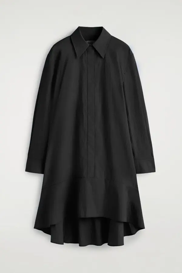 Cos Flared Cotton Mini Shirt Dress - Black