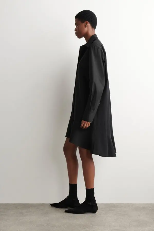 Cos Flared Cotton Mini Shirt Dress - Black