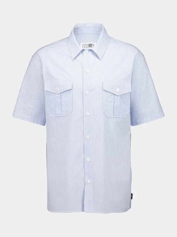 MAISON MARGIELA Light Striped Cotton Short Sleeve Shirt - Blue
