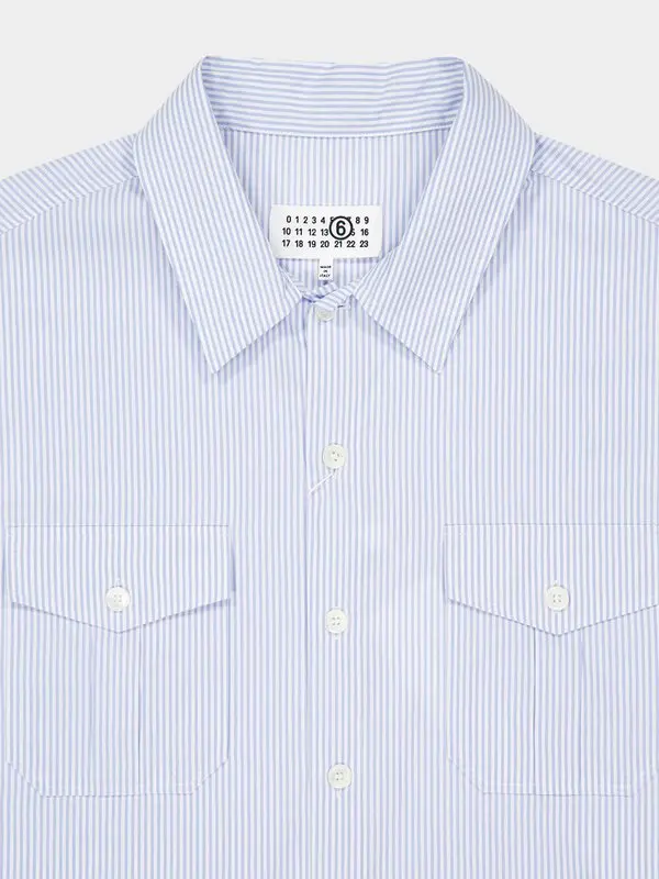 MAISON MARGIELA Light Striped Cotton Short Sleeve Shirt - Blue