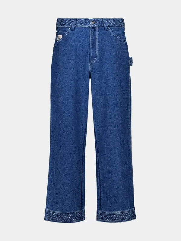BODE Indigo Embroidered Denim Knolly Brook Trousers - Blue