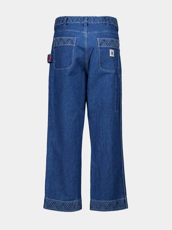 BODE Indigo Embroidered Denim Knolly Brook Trousers - Blue