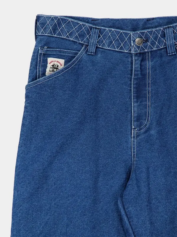 BODE Indigo Embroidered Denim Knolly Brook Trousers - Blue