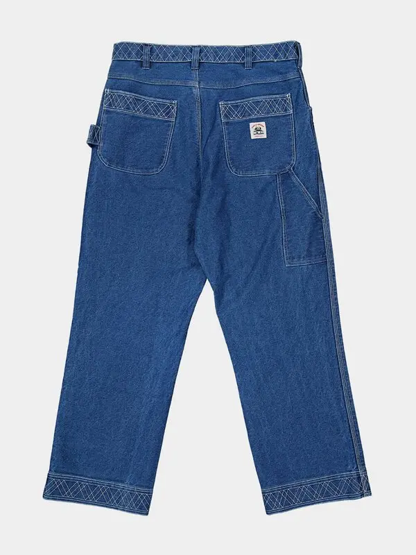 BODE Indigo Embroidered Denim Knolly Brook Trousers - Blue