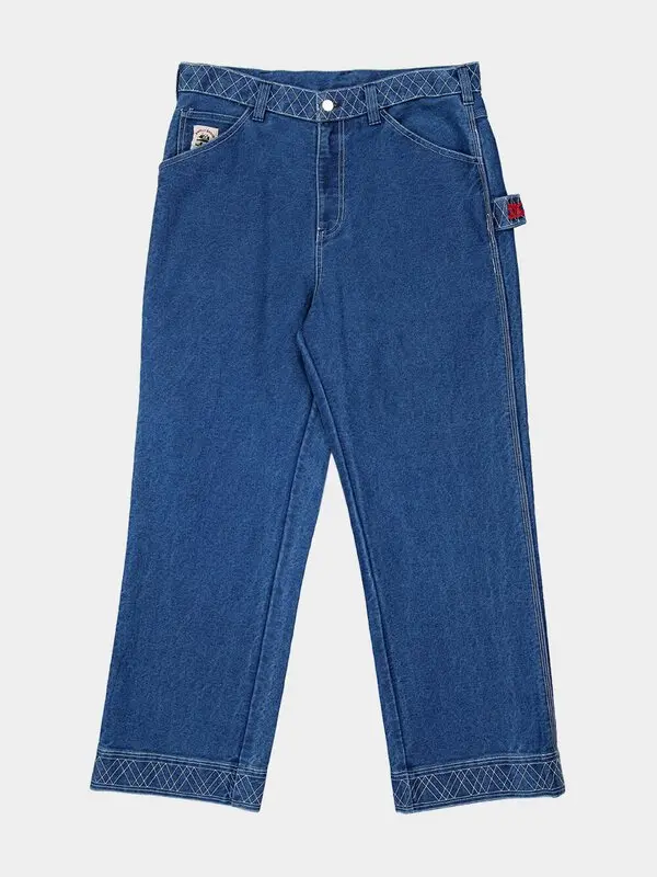BODE Indigo Embroidered Denim Knolly Brook Trousers - Blue