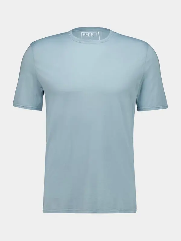 Fedeli Light Cyan Knitted Cotton T-shirt - Blue