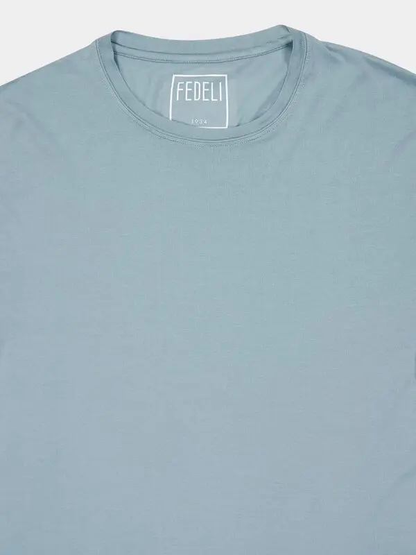 Fedeli Light Cyan Knitted Cotton T-shirt - Blue