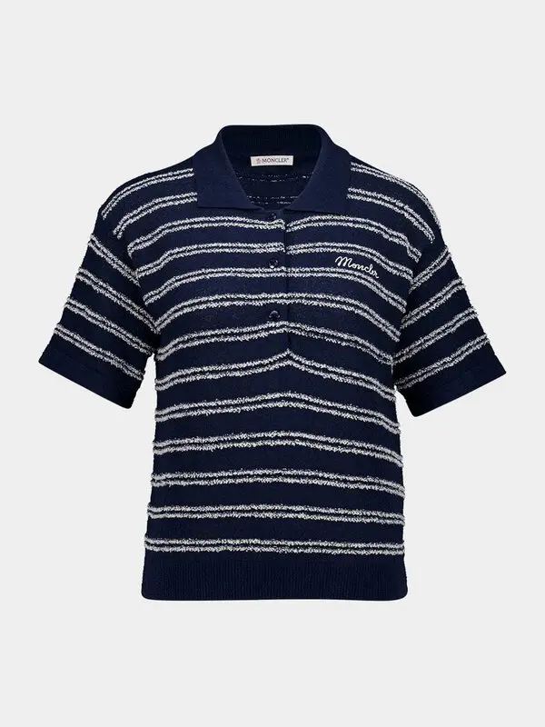 Moncler Cotton Blend Bouclé Polo Shirt - Blue