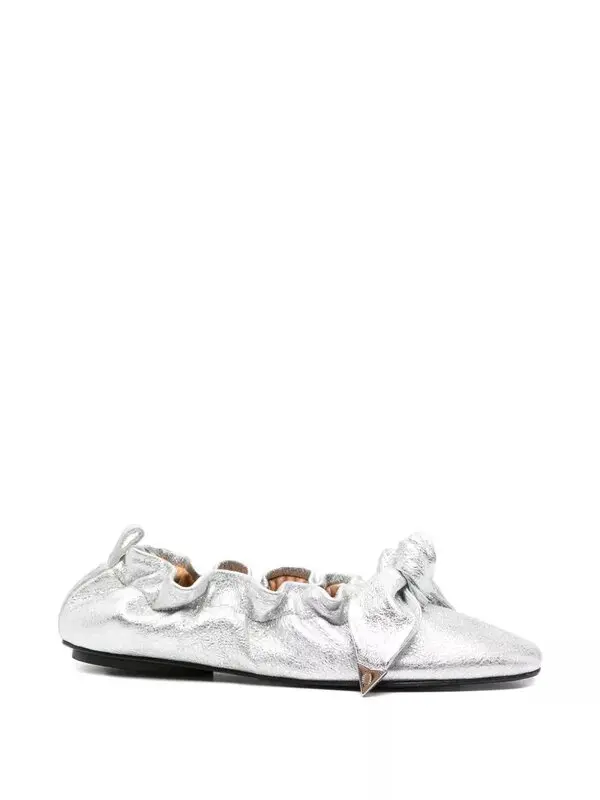 Toga Metallic Cracked Bow Ballet Flats - Silver