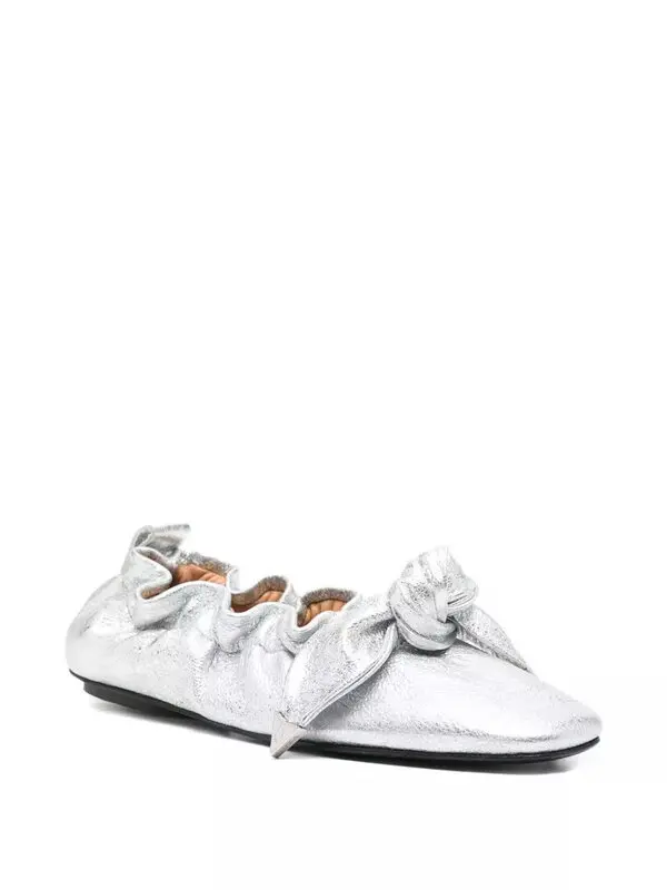 Toga Metallic Cracked Bow Ballet Flats - Silver