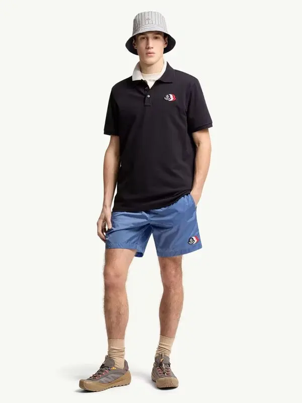 Moncler Dark Cotton Piqué Polo Shirt - Blue