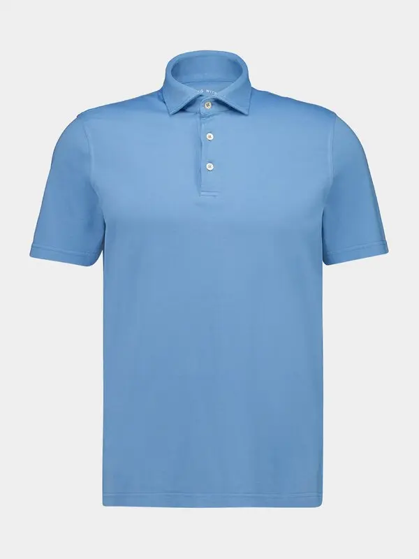 Fedeli Steel Knitted Cotton Polo Shirt - Blue