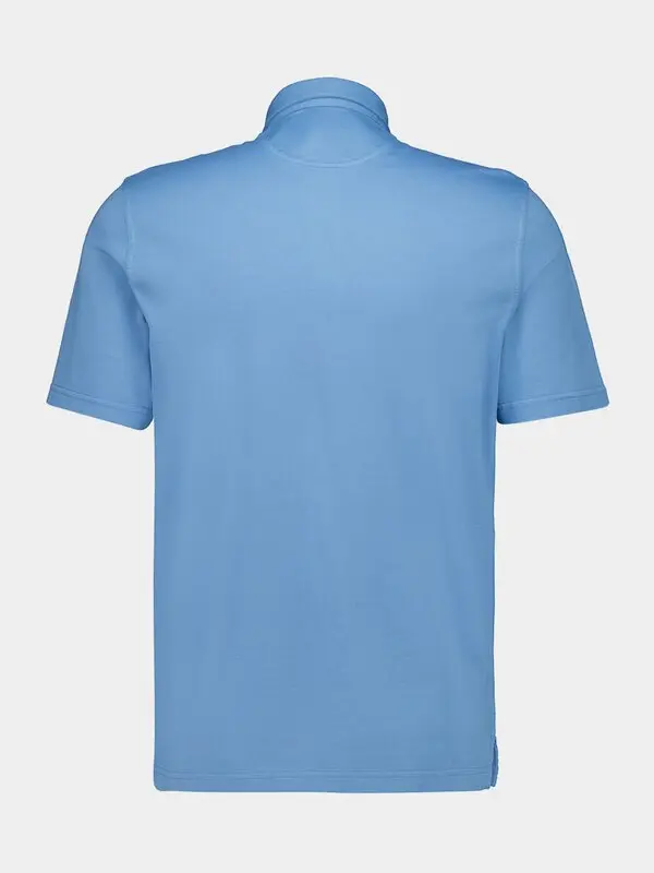 Fedeli Steel Knitted Cotton Polo Shirt - Blue
