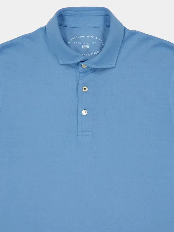 Fedeli Steel Knitted Cotton Polo Shirt - Blue