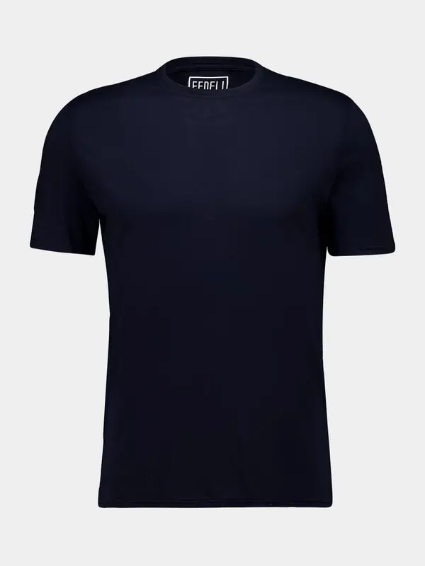 Fedeli Midnight Knitted Cotton T-shirt - Blue