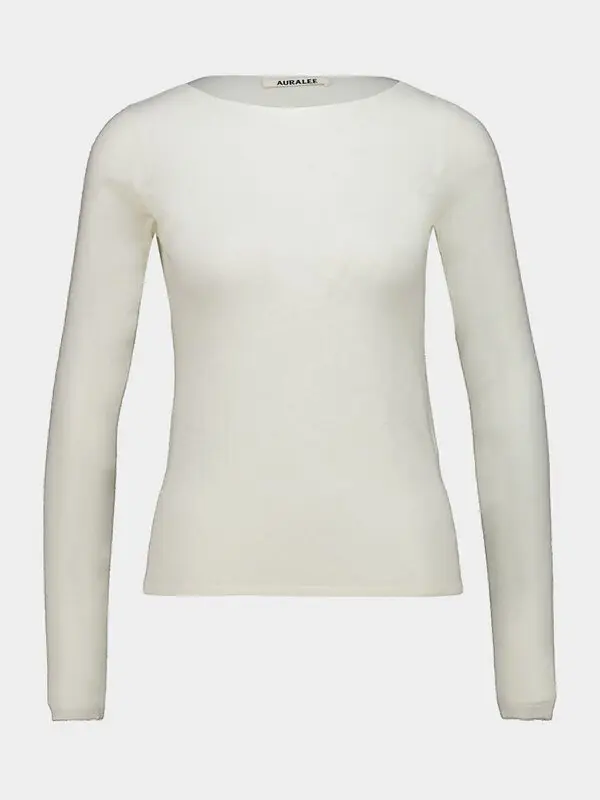 Auralee Cashmere Boat Neck Knit - White