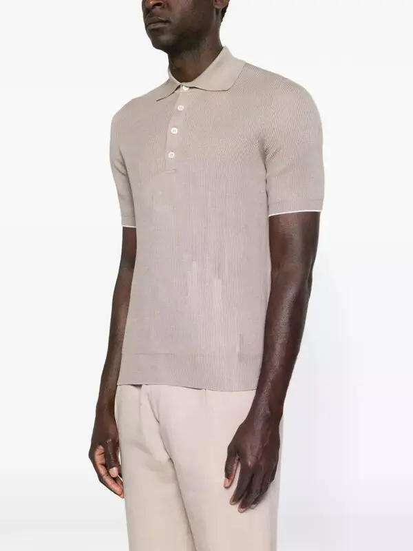 Brunello Cucinelli Half English Ribbed Knit Polo Shirt - Neutrals