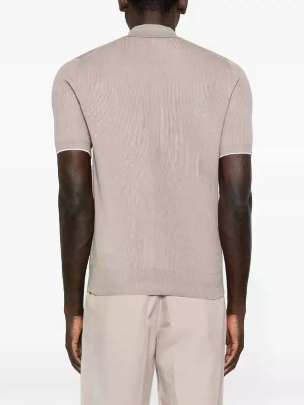 Brunello Cucinelli Half English Ribbed Knit Polo Shirt - Neutrals