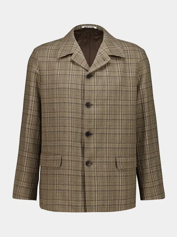 Auralee Silk Linen Check Jacket - Brown