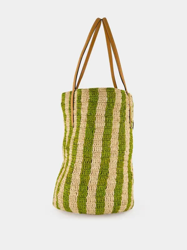 Valentino Garavani Natural And Striped Raffia Shopping Bag - Green