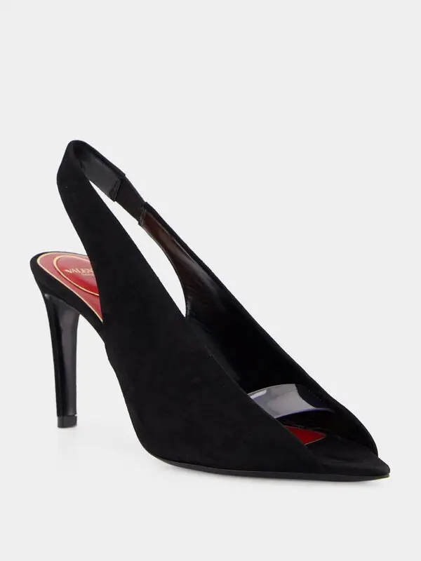 Valentino Garavani Révélé 105 Open-toe Suede Pumps - Black