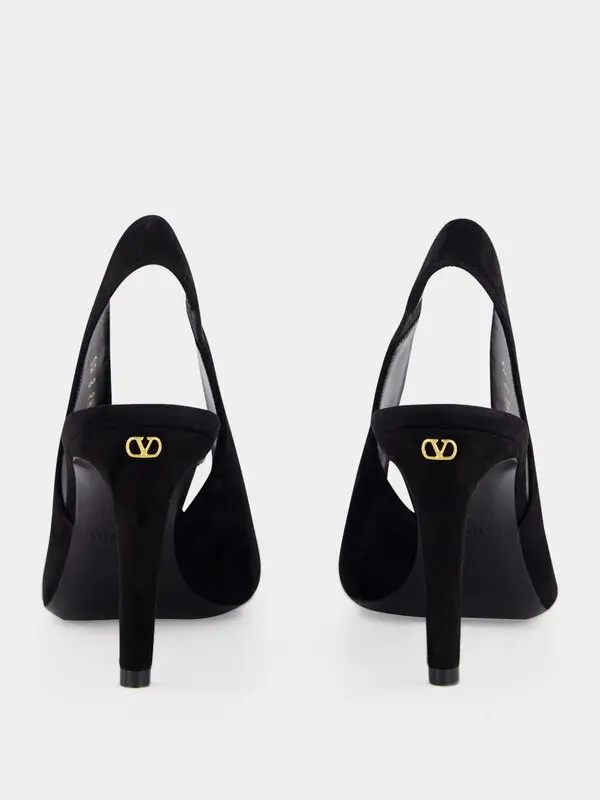 Valentino Garavani Révélé 105 Open-toe Suede Pumps - Black