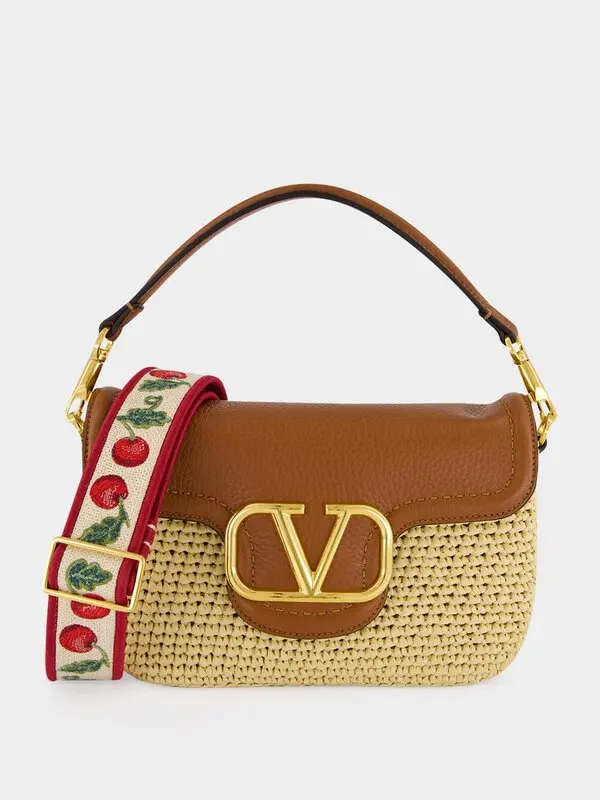 Valentino Garavani Raffia And Leather Shoulder Bag - Beige