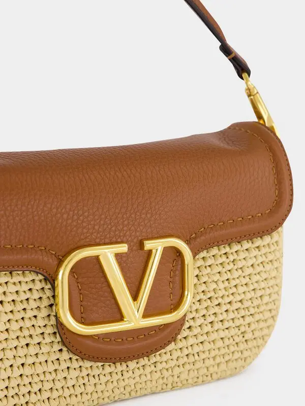 Valentino Garavani Raffia And Leather Shoulder Bag