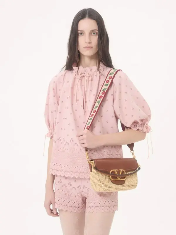 Valentino Garavani Raffia And Leather Shoulder Bag