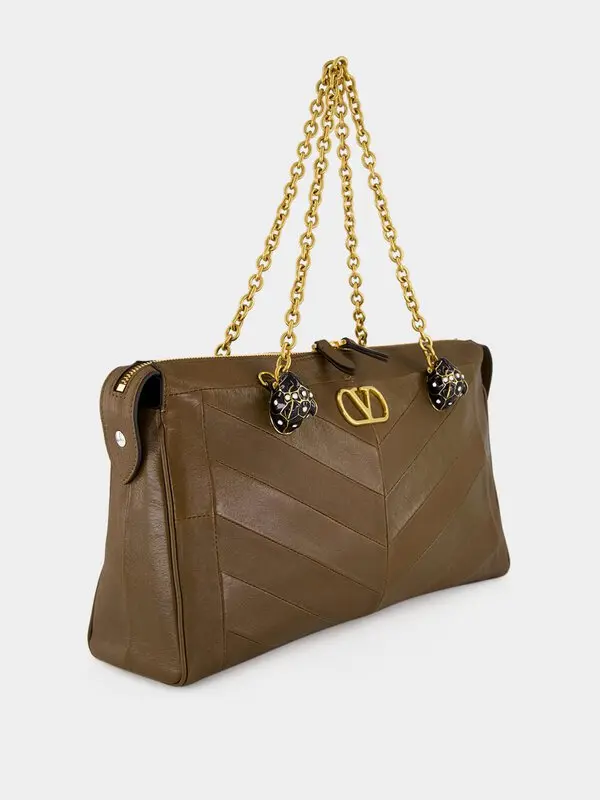 Valentino Garavani Nappa Leather Panthea Shoulder Bag - Brown