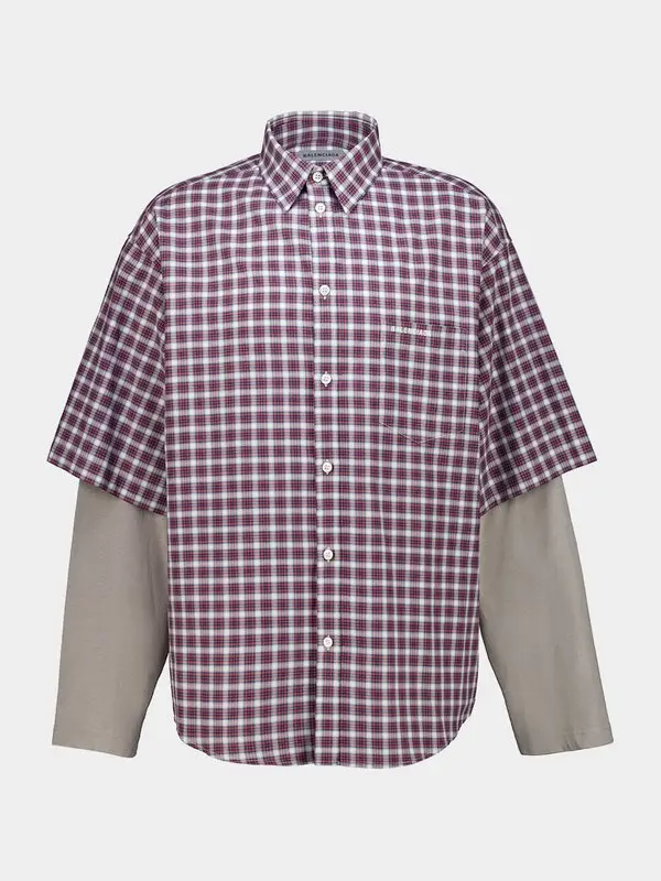 Balenciaga And Navy Checked Hybrid Shirt - Red