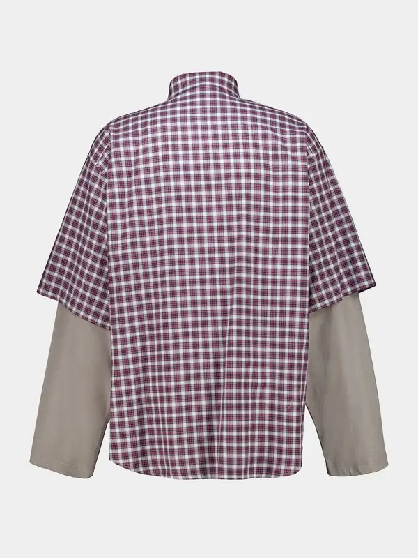 Balenciaga And Navy Checked Hybrid Shirt - Red