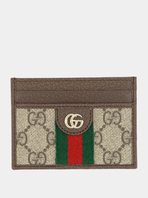 Gucci Beige Gg Canvas Card Holder With Web Stripe - Multicolour