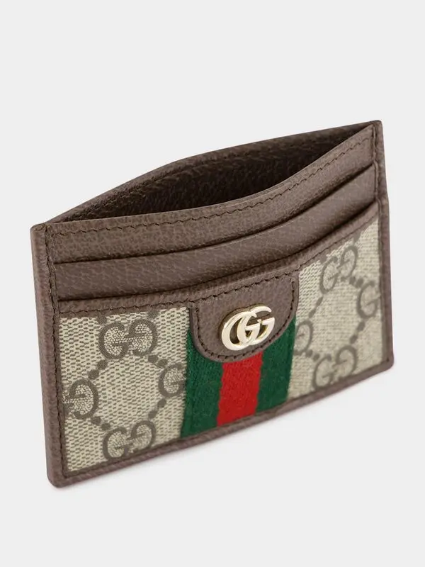 Gucci Beige Gg Canvas Card Holder With Web Stripe - Multicolour