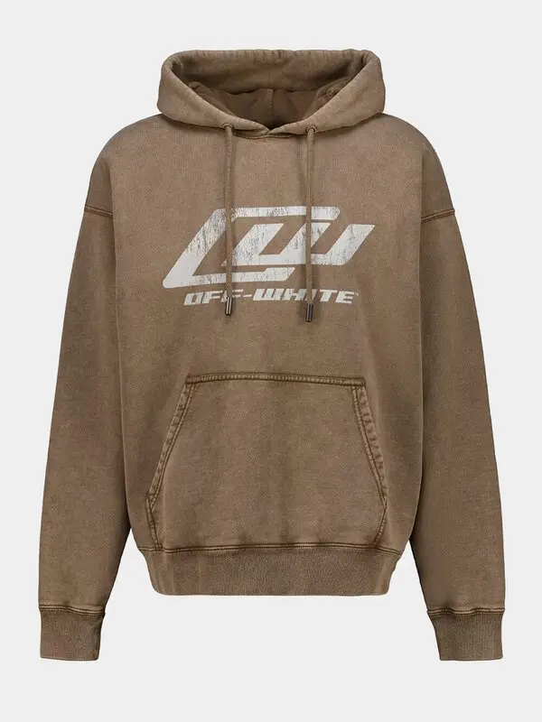 Off-White Racing Cotton Hooded Sweatshirt - Brown