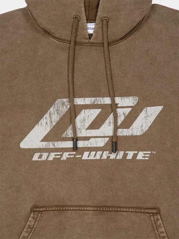 Off-White Racing Cotton Hooded Sweatshirt - Brown