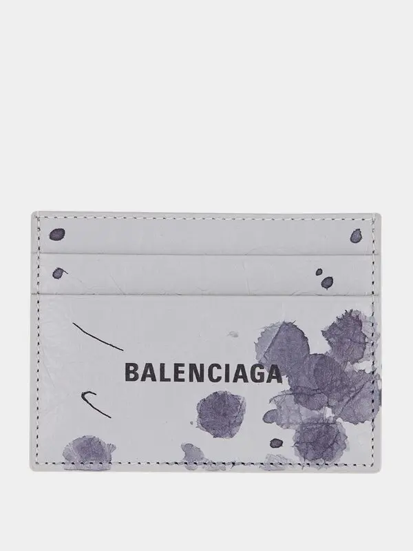 Balenciaga Light Grey Printed Leather Card Holder - Multicolour