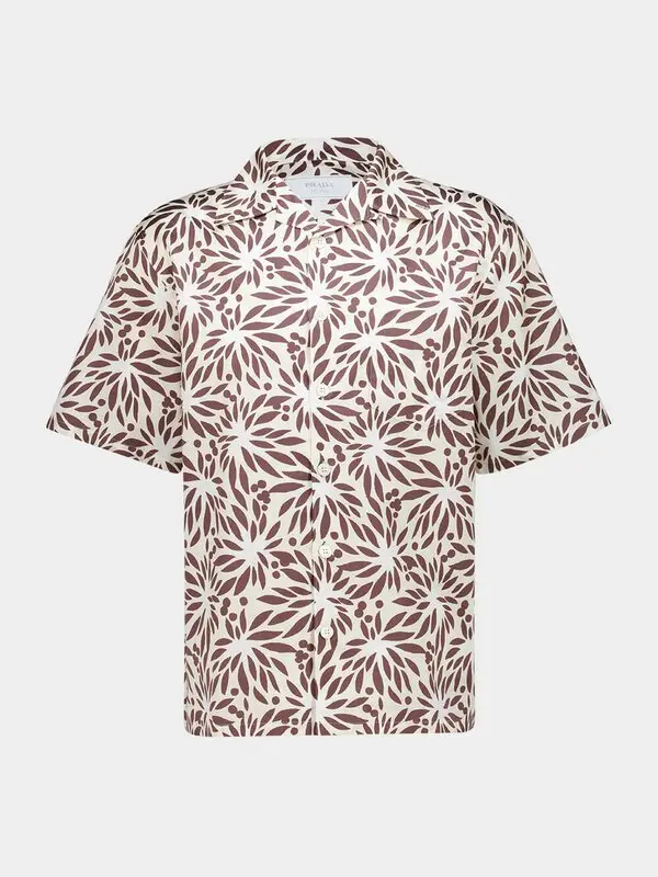 Prada Tan And White Printed Cotton Bowling Shirt - Brown