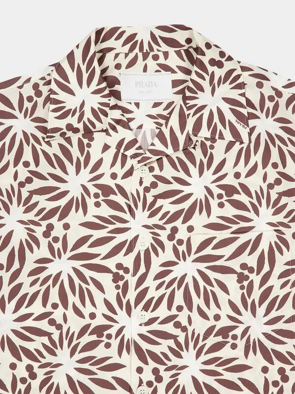 Prada Tan And White Printed Cotton Bowling Shirt - Brown